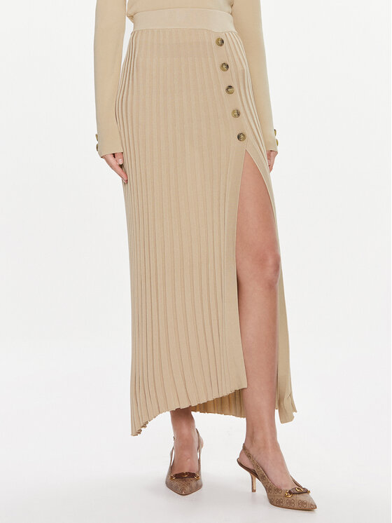Guess Fustă midi W4RD99 Z3D60 Bej Regular Fit | Modivo.ro