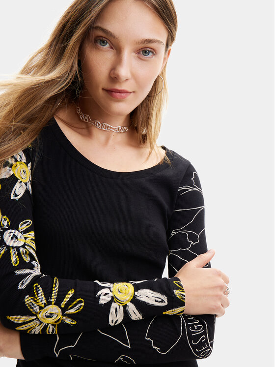 Desigual Majica Margarit 24SWTKAC Crna Slim Fit | Modivo.hr