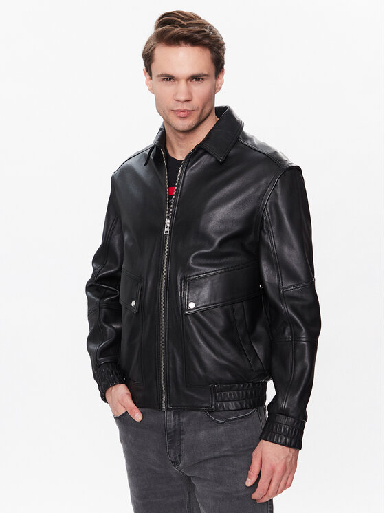 Hugo Kurtka skórzana 50482754 Czarny Regular Fit | Modivo.pl