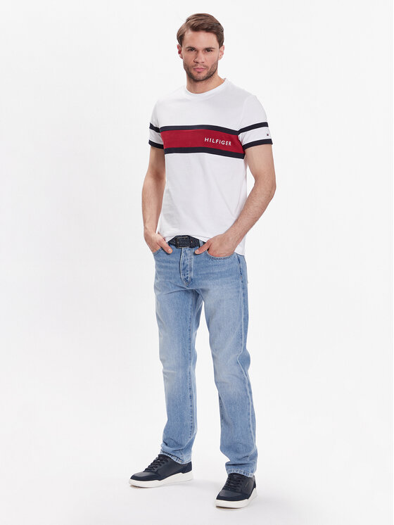 Tommy Hilfiger Тишърт Colorblock Placement MW0MW29282 Бял Slim Fit ...