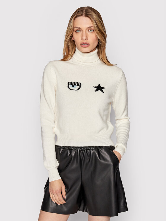 Chiara Ferragni Rollkragenpullover 73CBFM28 Écru Regular Fit | Modivo.at