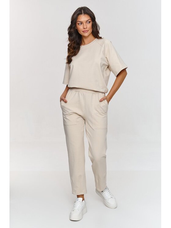 Makadamia Dres m865 Beżowy Relaxed Fit | Modivo.pl