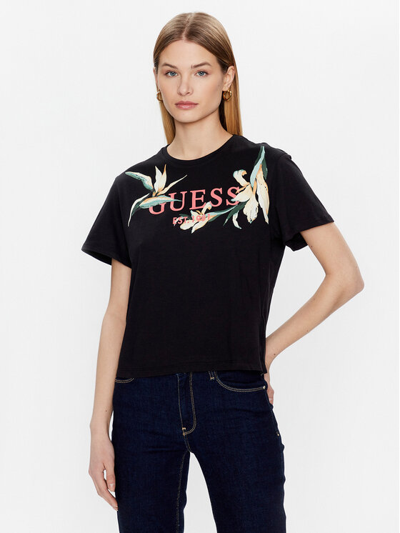 Guess Тишърт Logo Flowers W3GI43 JA914 Черен Boxy Fit | Modivo.bg