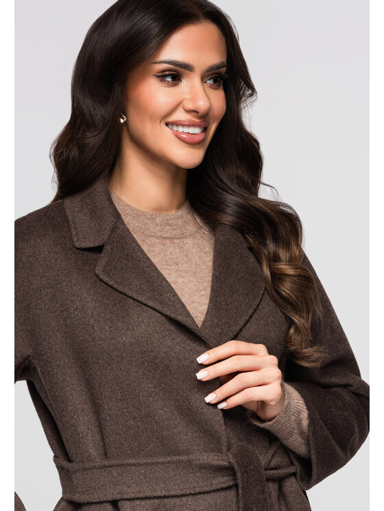 Ombre Płaszcz OW-COLC-0109 Brązowy Regular Fit | Modivo.pl