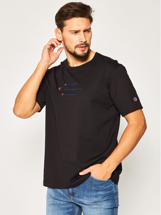 Champion T-Shirt Triple Script 214330 Czarny Regular Fit | Modivo.pl