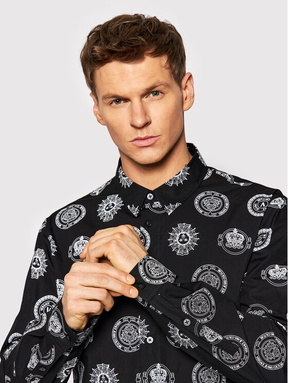 Versace Jeans Couture Риза Print Coin Outline 72GAL2S4 Черен Slim Fit ...