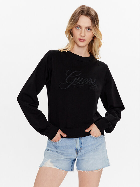 Guess Суитшърт Logo Script W3GQ12 KBK32 Черен Regular Fit | Modivo.bg