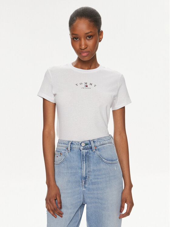 Tommy Jeans T Shirt Essential Logo DW0DW18140 WeiB Slim Fit Modivo