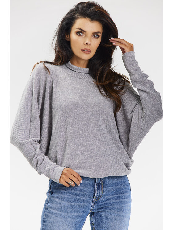 Awama Sweter A672 Szary Basic Fit | Modivo.pl