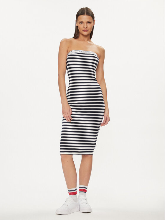 Tommy Jeans Nyári ruha Logo Tape DW0DW17922 Sötétkék Slim Fit | Modivo.hu