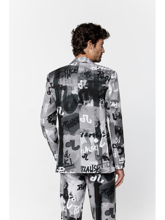 Pilawski Marynarka MARYNARKA SZARY PRINT MĘSKA Szary Slim Fit | Modivo.pl