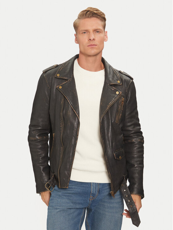 Serge Pariente Lederjacke Rocker Vintage Schwarz Regular Fit | Modivo.de