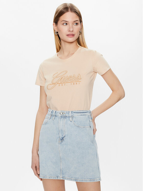Guess T-Shirt Script W3GI36 I3Z14 Beżowy Regular Fit | Modivo.pl