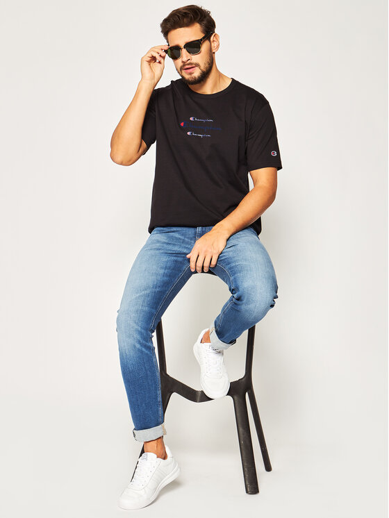 Champion T-Shirt Triple Script 214330 Czarny Regular Fit | Modivo.pl