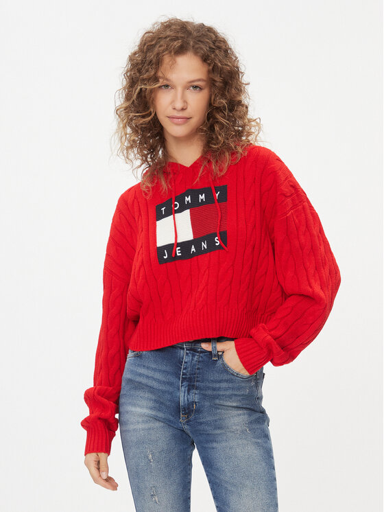 Tommy Jeans Pullover Center Flag DW0DW16528 Rot Regular Fit | Modivo.de