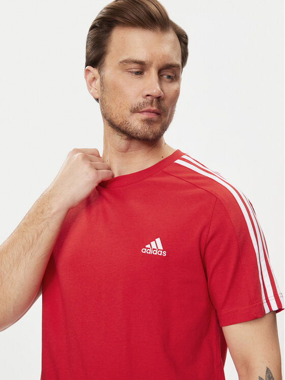 adidas Tričko Essentials Single Jersey 3-Stripes T-Shirt IC9339 Červená ...