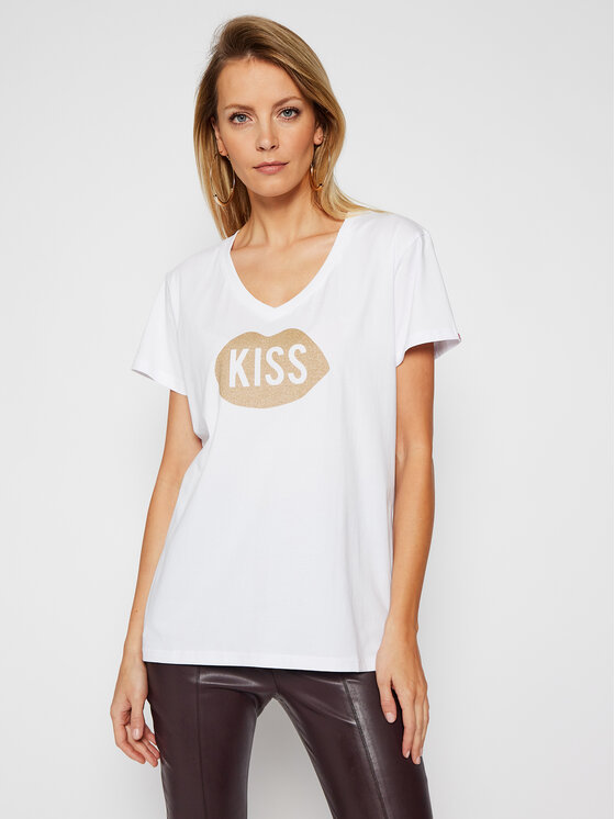 PLNY LALA T-Shirt Kiss PL-KO-VN-00090 Biały V-Neck Fit | Modivo.pl