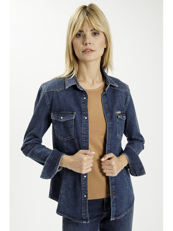 Cross Jeans Koszula jeansowa A 535-027 Niebieski Slim Fit | Modivo.pl