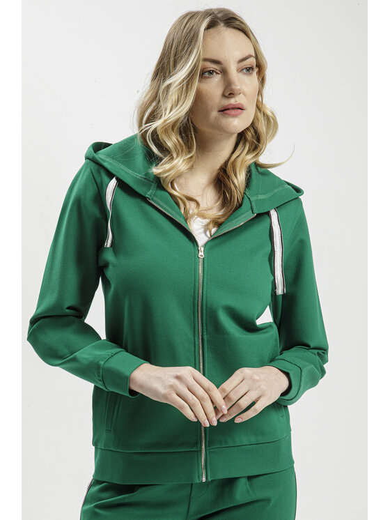 Cross Jeans Bluza 65414-027 Zielony Zipped Hoodie Fit | Modivo.pl