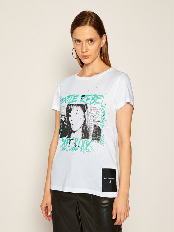 Patrizia Pepe T-Shirt 8M1070/A7K4-W103 Biały Regular Fit | Modivo.pl