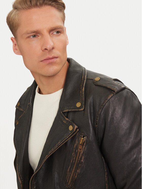 Serge Pariente Kožená bunda Rocker Vintage Čierna Regular Fit | Modivo.sk
