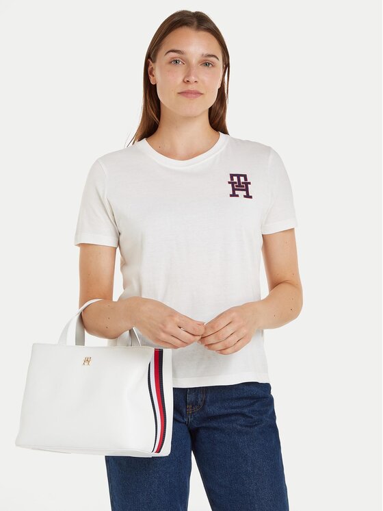 Tommy Hilfiger Torebka Th Essential Sc Satchel Corp Aw0aw16075 Biały