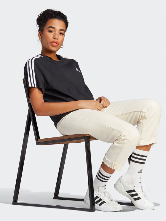 adidas Тишърт Essentials 3-Stripes Single Jersey Crop Top HR4913 Черен ...