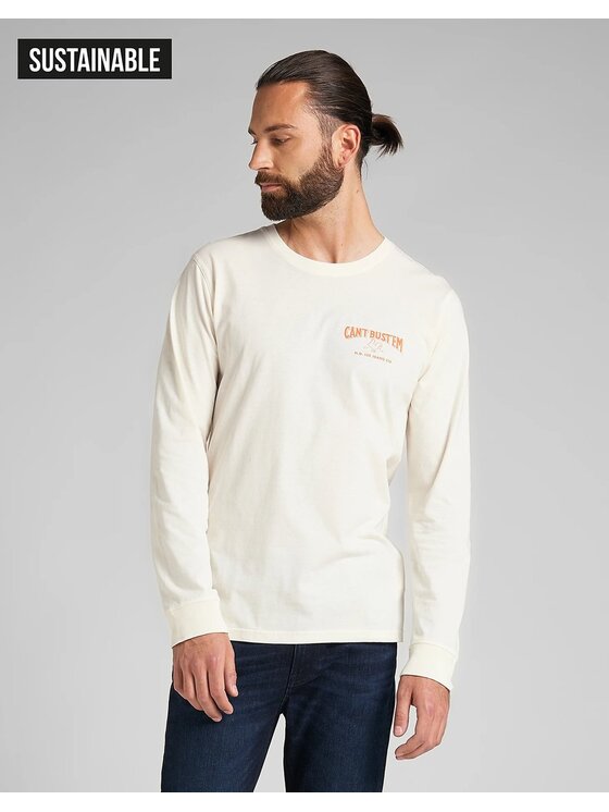 Lee T-Shirt LS CAN'T BUST'EM TEE Beżowy Regular Fit | Modivo.pl