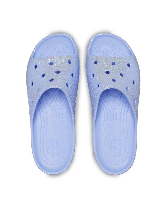 Crocs Klapki Classic Platform Glitter Slide 208233 Niebieski | Modivo.pl