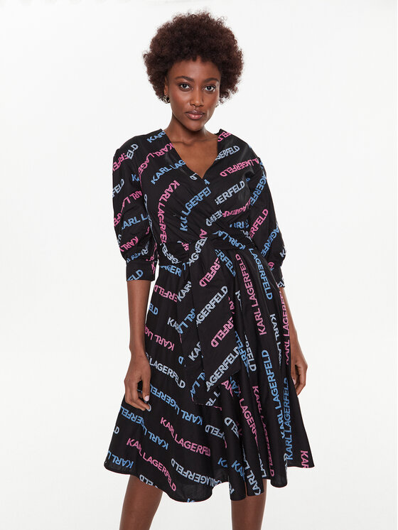 KARL LAGERFELD Haljina za svaki dan Logo Embroidered 225W1306 Crna ...