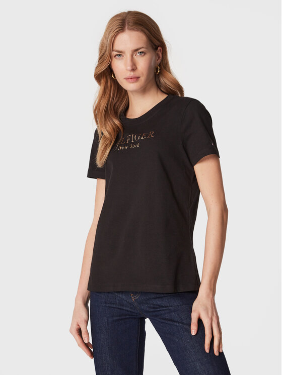 Tommy Hilfiger T Shirt Foil WW0WW37194 Schwarz Regular Fit Modivo