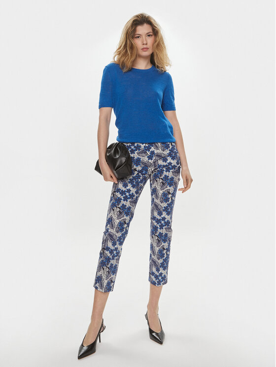 Weekend Max Mara Kalhoty z materiálu Ravello 2415131102 Tmavomodrá Slim ...