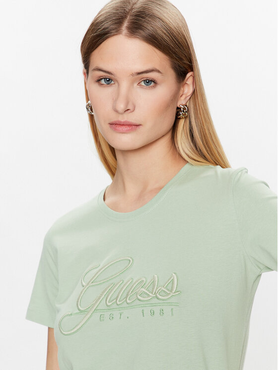 Guess T-Shirt Script W3GI36 I3Z14 Zielony Regular Fit | Modivo.pl