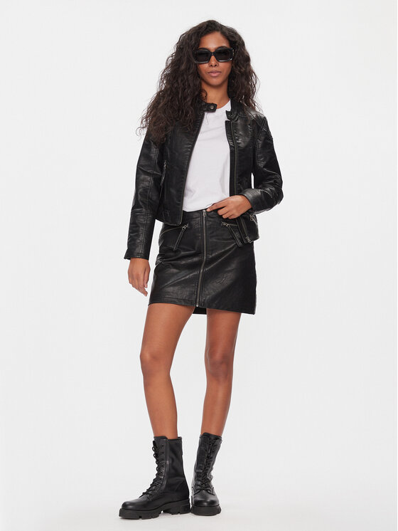 Pepe Jeans Kožená bunda Stazie PL402322 Černá Slim Fit | Modivo.cz