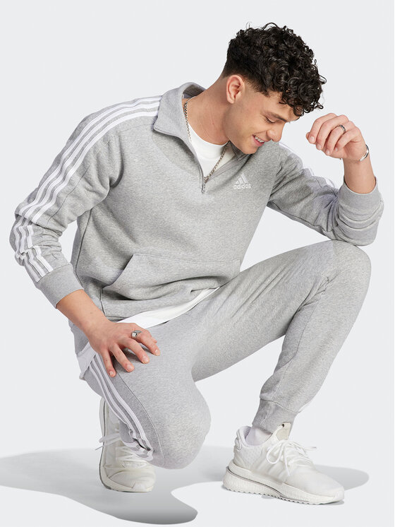 adidas Bluză Essentials Fleece 3-Stripes IJ8905 Gri Regular Fit | Modivo.ro