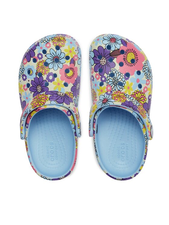 Crocs Pantoletten Crocs Classic Retro Floral Clog Kids 209059 Blau ...