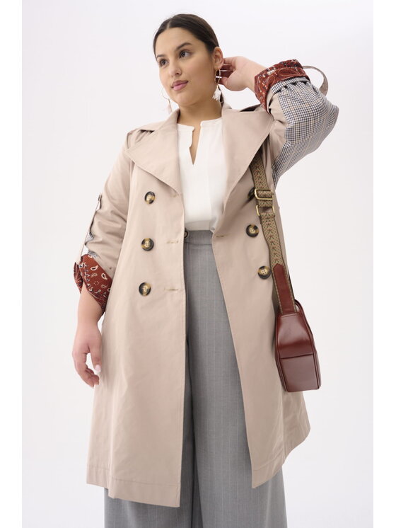 blue shadow Płaszcz Check Plus Size Beżowy Standard Fit | Modivo.pl