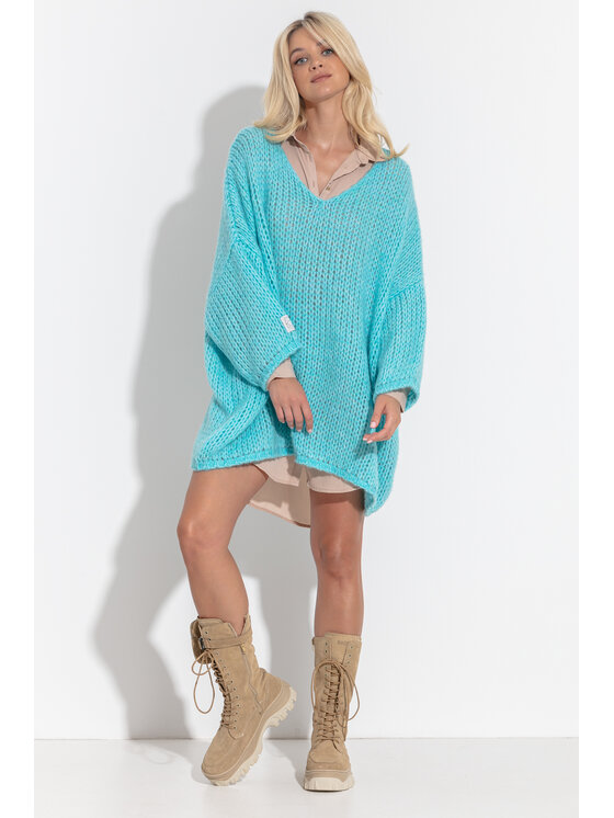Fobya Sweter F1296-SKYBLUE Turkusowy Loose Fit | Modivo.pl