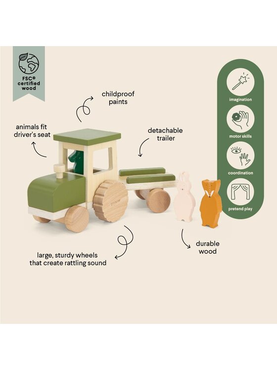 Trixie Baby Zabawka Drewniany traktor z przyczepą Kolorowy | Modivo.pl