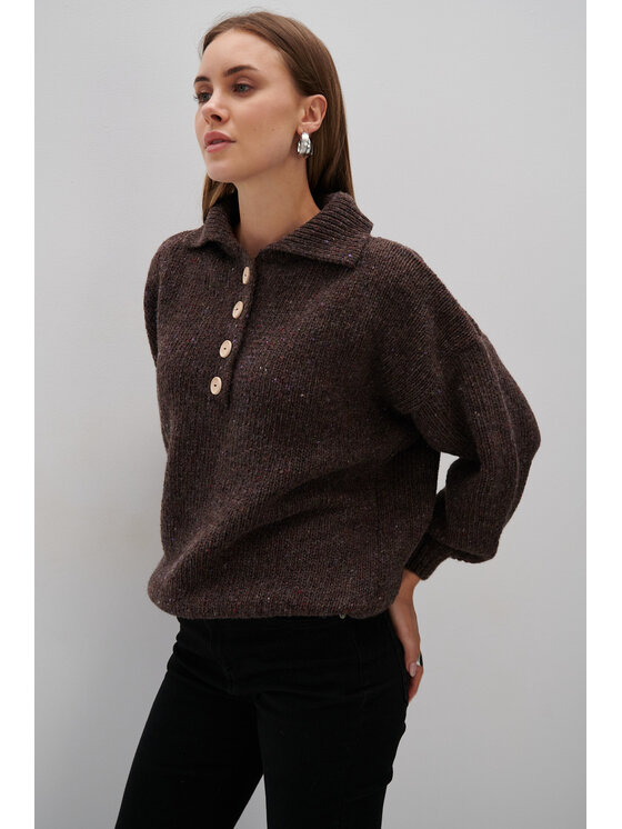 Fobya Sweter F2065 Brązowy Basic Fit | Modivo.pl