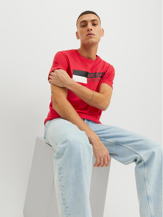 Jack & Jones T-Shirt Corp Logo 12151955 Czerwony Regular Fit | Modivo.pl