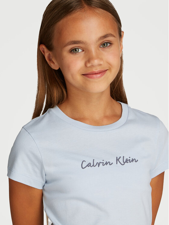 Calvin Klein Jeans T-Shirt Script Logo IG0IG02857 Błękitny Slim Fit ...