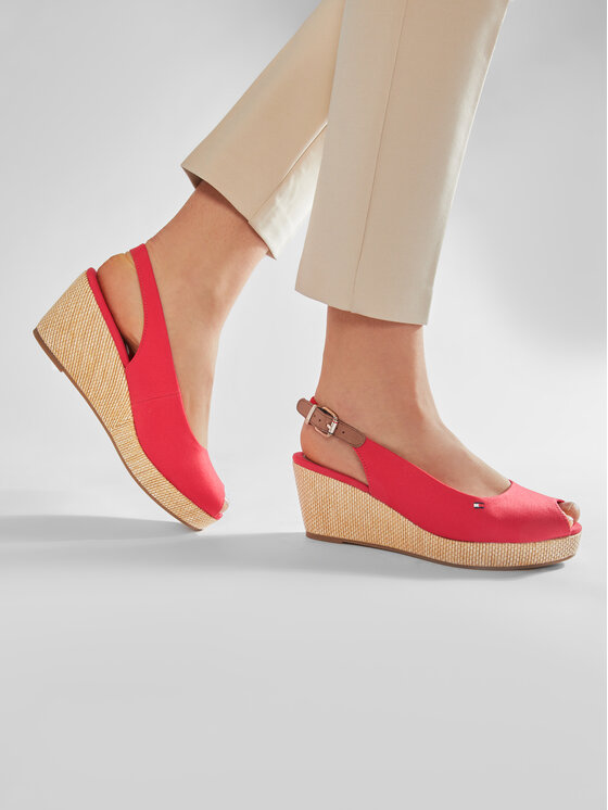 Tommy Hilfiger Espadrilles Iconic Elba Sling Back Wedge FW0FW04788 Rot Modivo