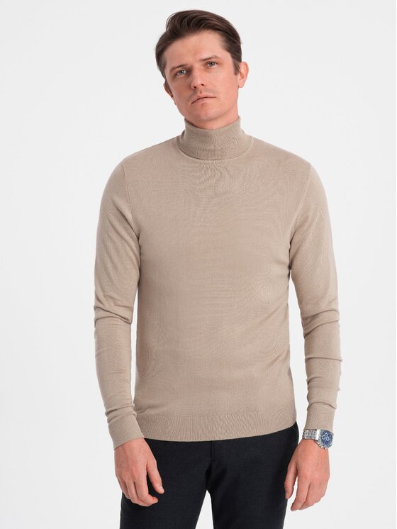 Ombre Sweter OM-SWTN-0101 Beżowy Fitting Fit | Modivo.pl
