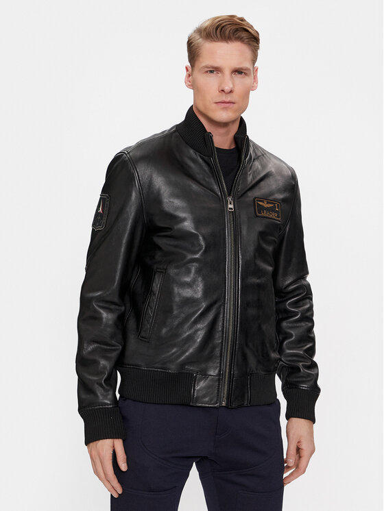 Aeronautica Militare Geacă de piele 232PN932PL199 Negru Regular Fit ...