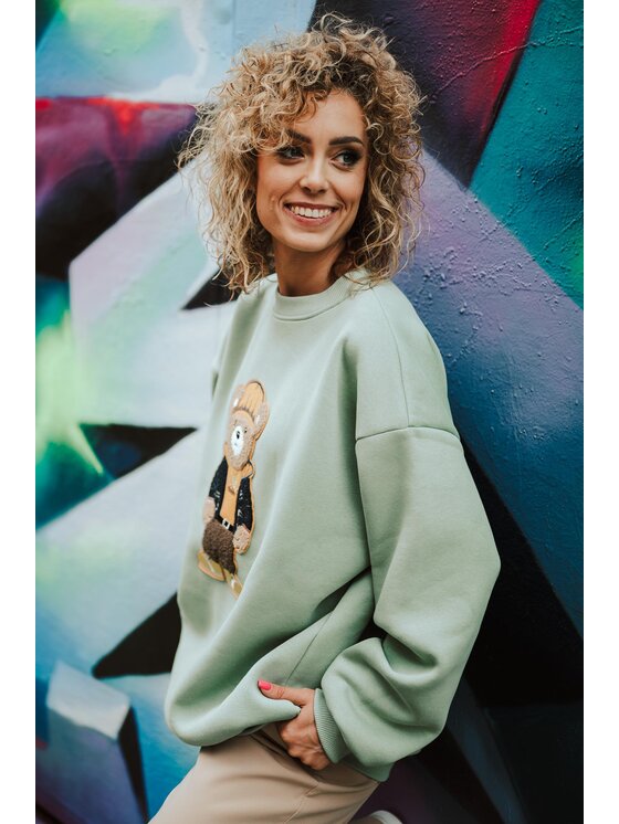 Bejbi Story Bluza Axel Teddy dla mamy i taty Zielony Oversize | Modivo.pl