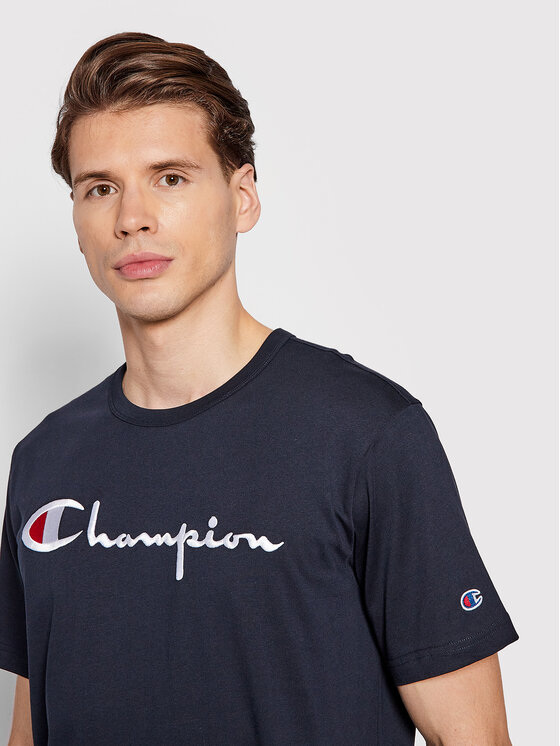 Champion Тишърт Big Script Logo 216547 Тъмносин Regular Fit | Modivo.bg