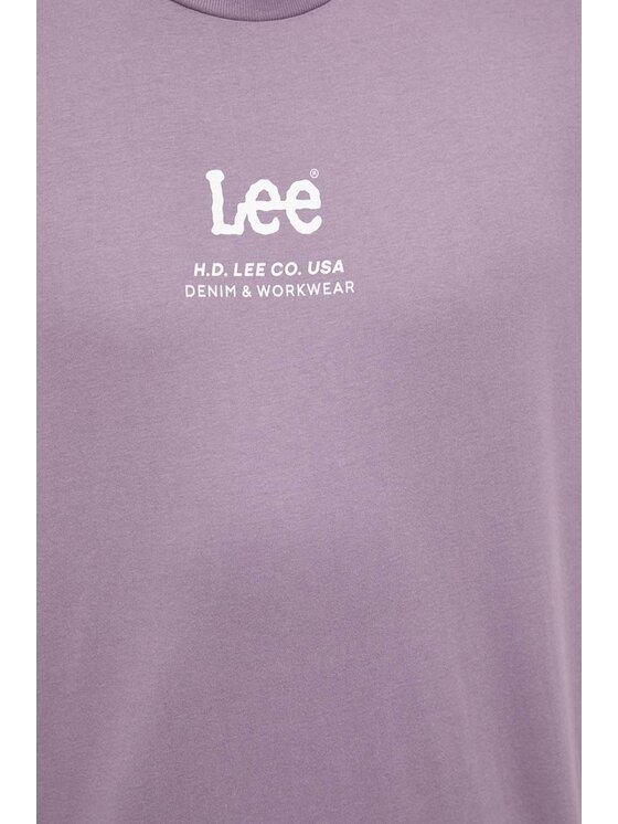 Lee T-Shirt LOGO LOOSE TEE Fioletowy Regular Fit | Modivo.pl