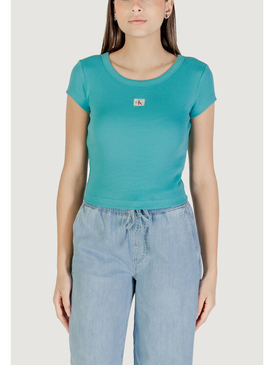 Calvin Klein Jeans T-Shirt A- WOVEN LABEL 2X2 R Niebieski Shirt Fit ...