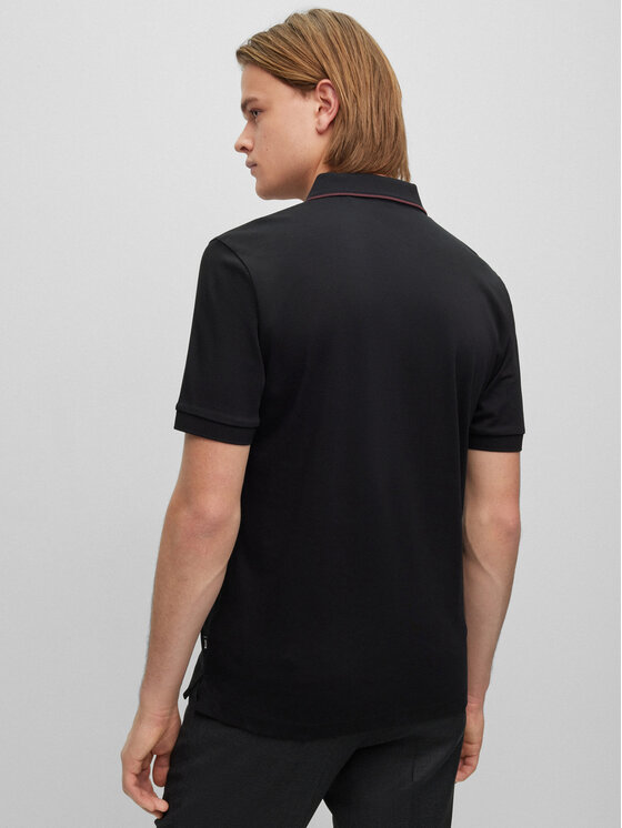 Boss Тениска с яка и копчета Polston 32 50486191 Черен Slim Fit | Modivo.bg